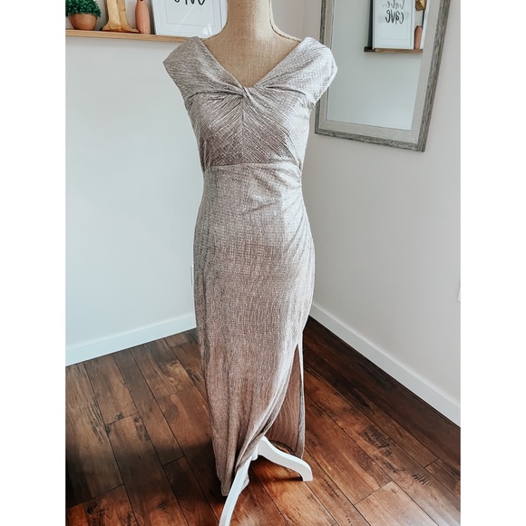 connected apparel | Dresses | Silver Metallic Side Slit Maxi Dress ...